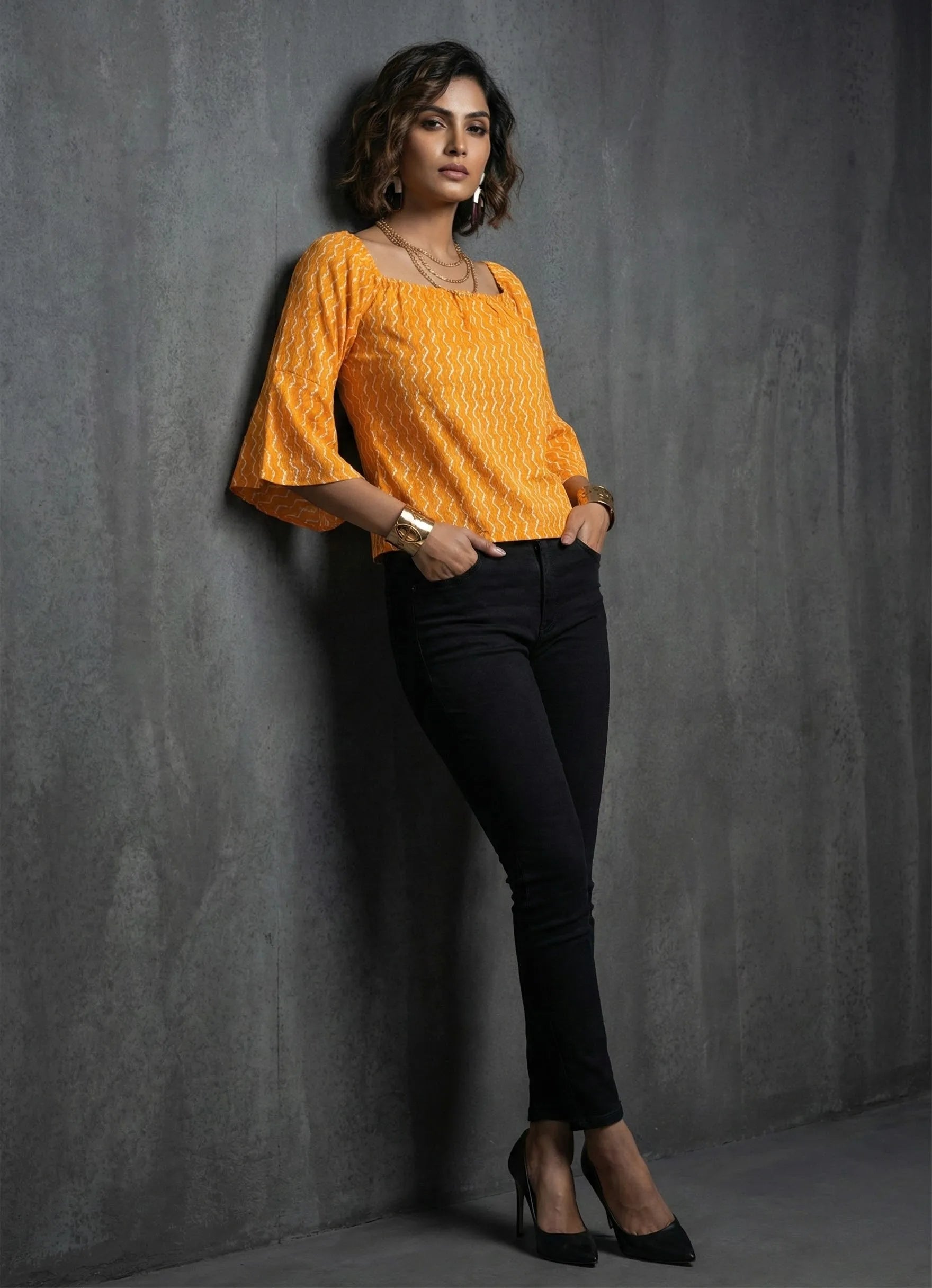 Radiant Yellow Triangular Strip Printed Top